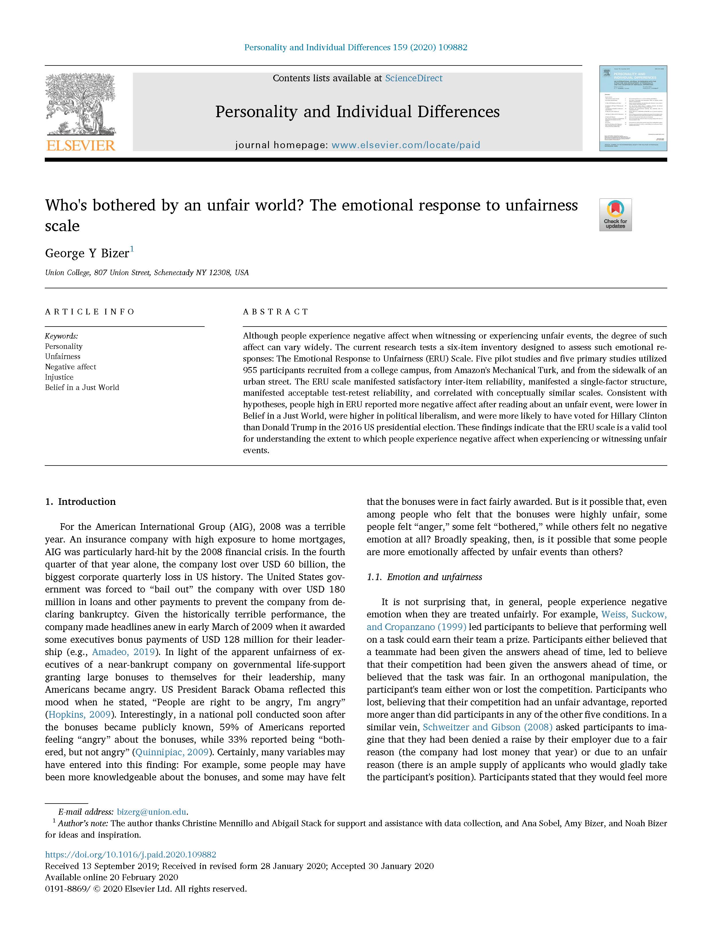 Who's bothered by an unfair world? The emotional response to unfairness ...